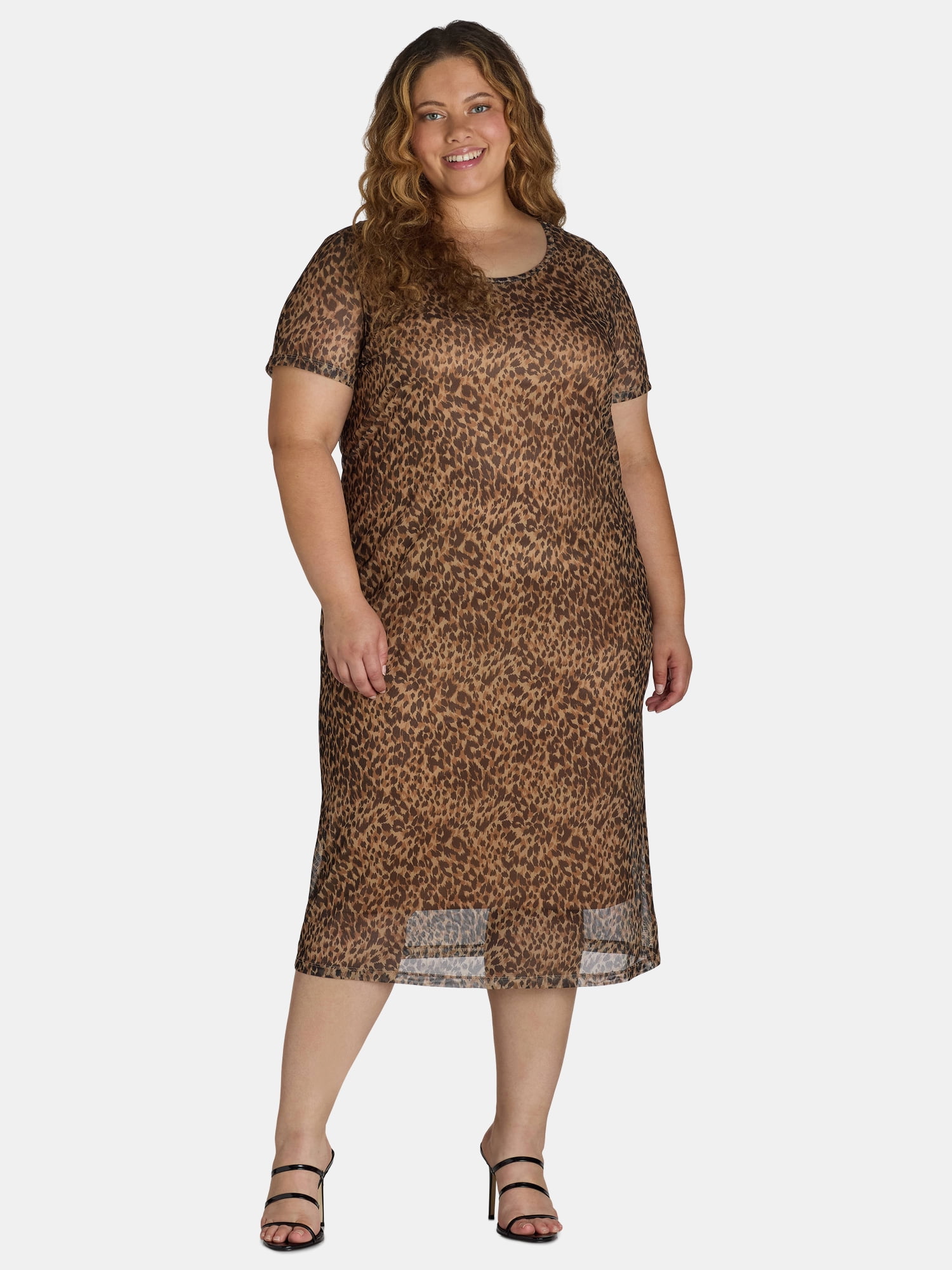 Terra & Sky Plus Size Mesh Midi Dress, Sizes 0X-5X, Polyester/Spandex ...
