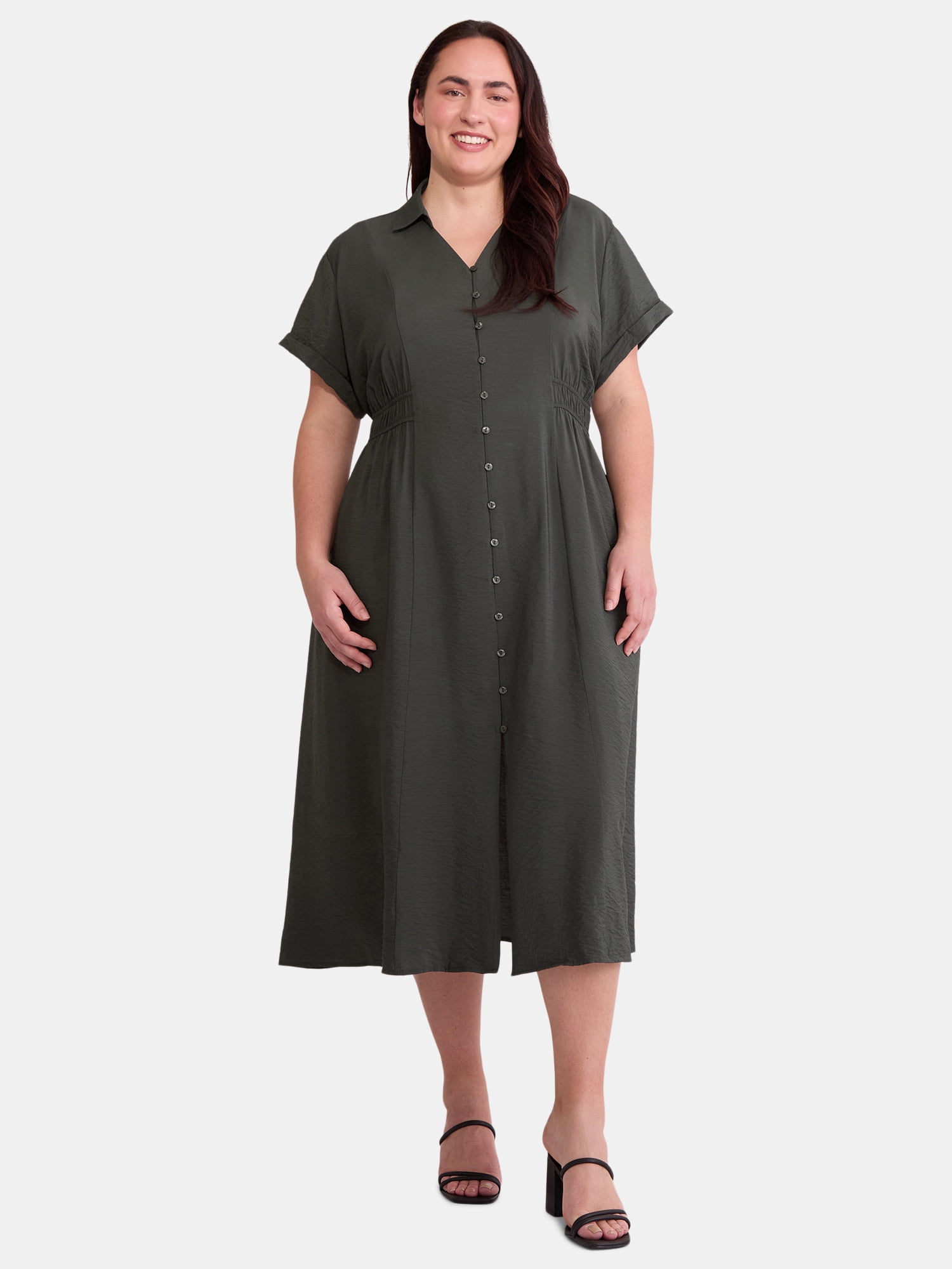 Terra & Sky Women's Plus Size Utility Shirtdress with V-Neckline ...