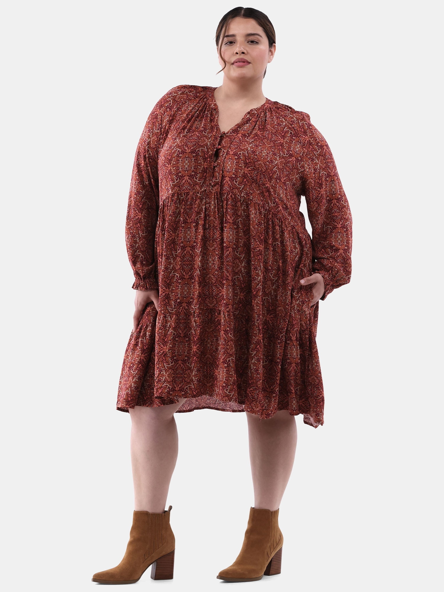 Terra & Sky Women's Plus Tiered Peasant Mini Dress, Sizes 0X-5X ...
