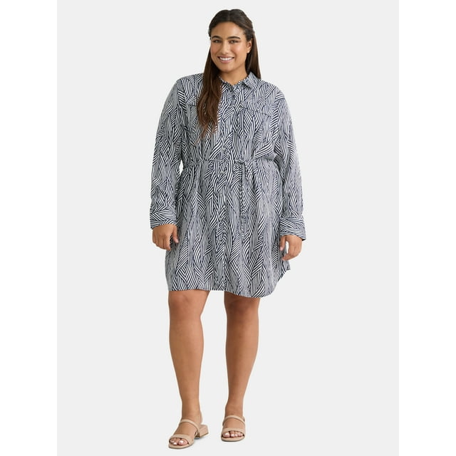 Terra & Sky Women's Plus Size Mini Shirt Dress with Long Sleeves, Sizes 0X-4X - Walmart.com