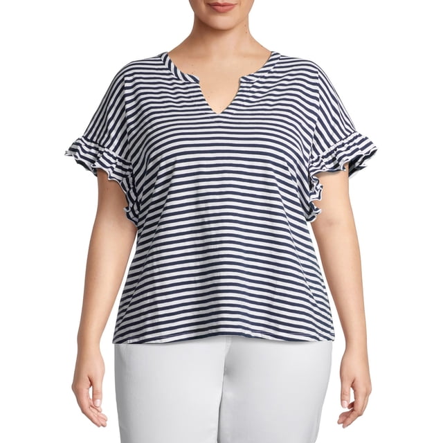 Terra & Sky Women's Plus Size Notch Neck T-Shirt - Walmart Business ...