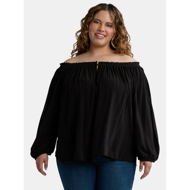 Terra & Sky Women's Plus Size Off The Shoulder Blouse with Long Sleeves ...