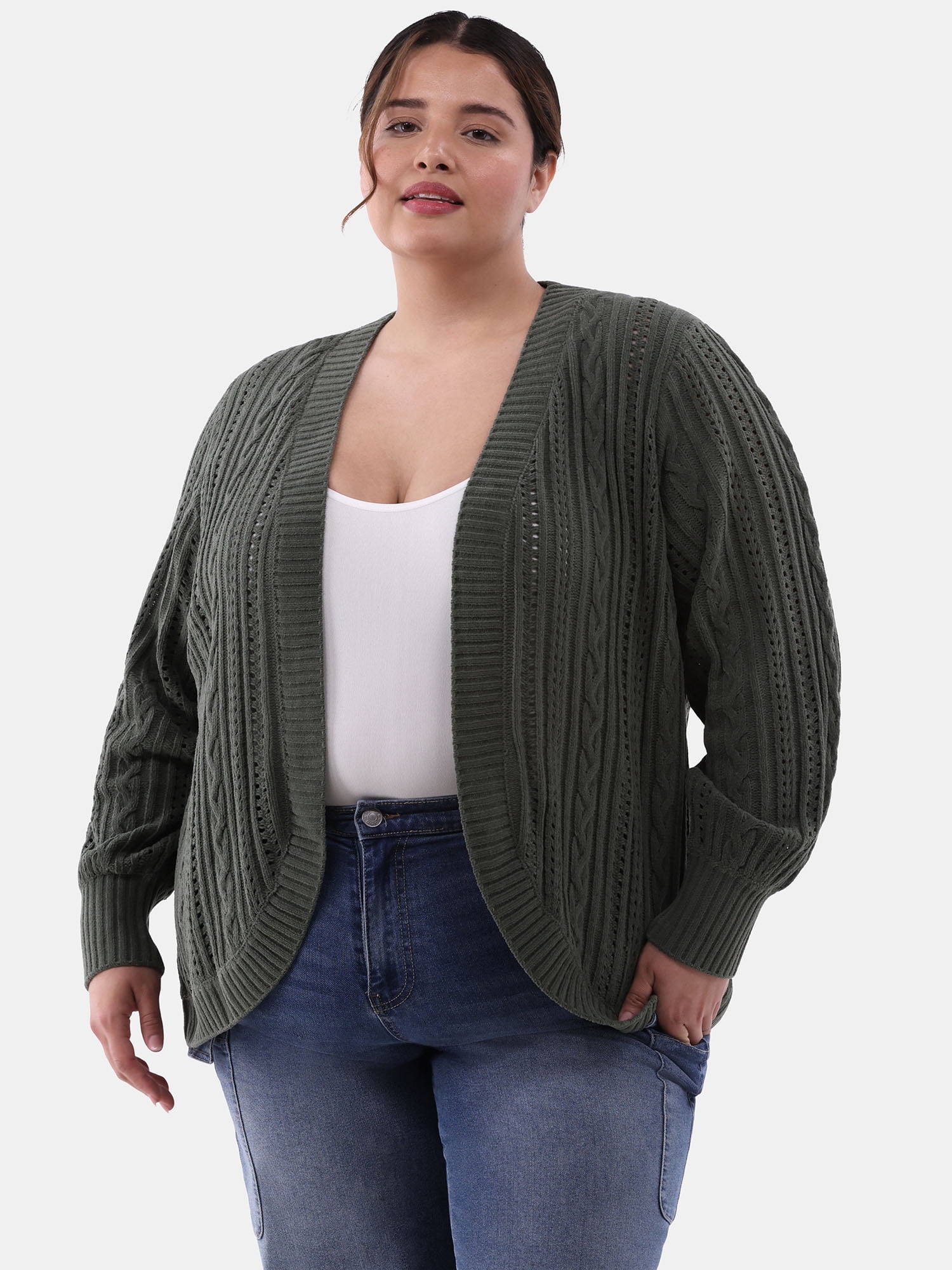 Terra & Sky Women's Plus Size Open Front Chenille Cocoon Cardigan ...