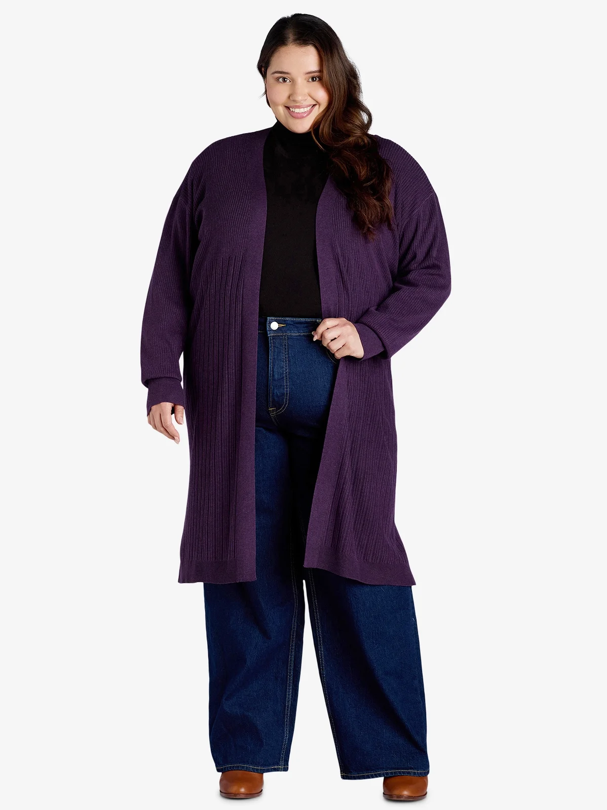 Terra & Sky Plus Size Duster Cardigan Ribbed Knit - Walmart.com