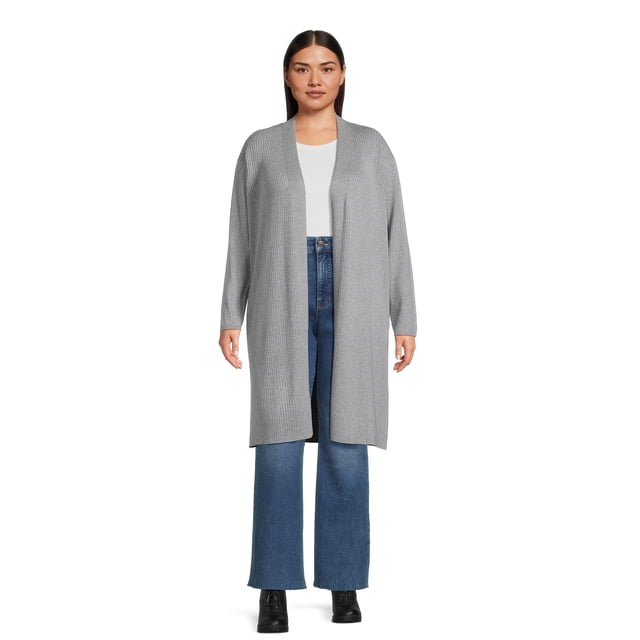 Terra & Sky Women's Plus Size Open Front Duster Cardigan Sweater ...