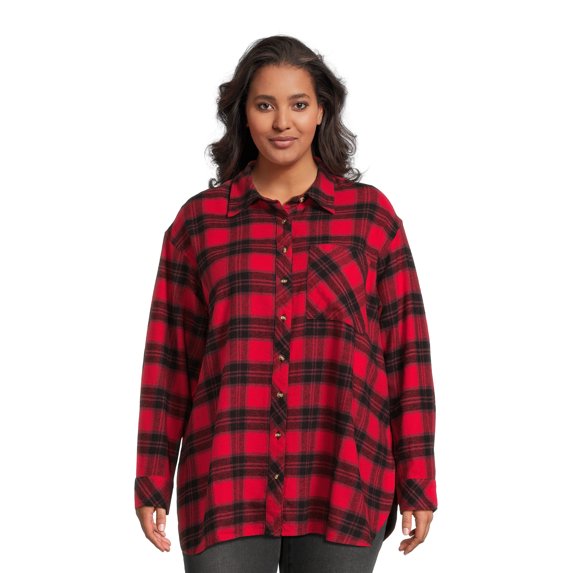 Terra & Sky Women's Plus Size Oversized Button Front Shirt - Walmart.com
