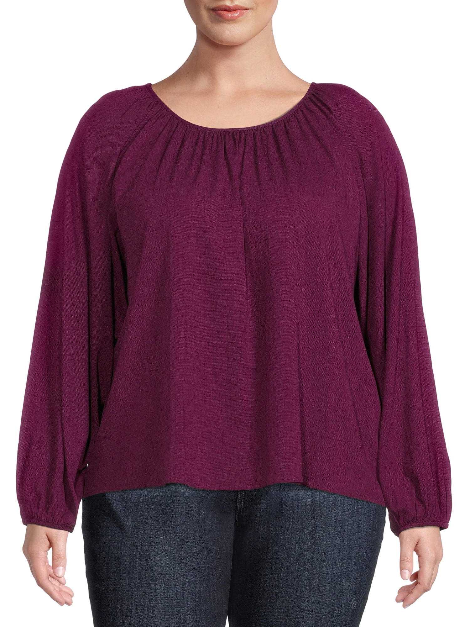 Terra & Sky Women’s Plus Size Peasant Top with Long Sleeves - Walmart.com