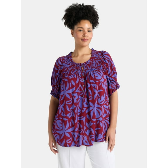 Terra & Sky Women's Plus Sizes Short Sleeve Peasant Top, Relaxed Fit ...