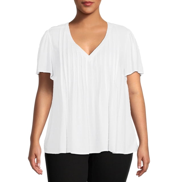 Terra & Sky Women's Plus Size Pintuck Blouse with Short Sleeves ...