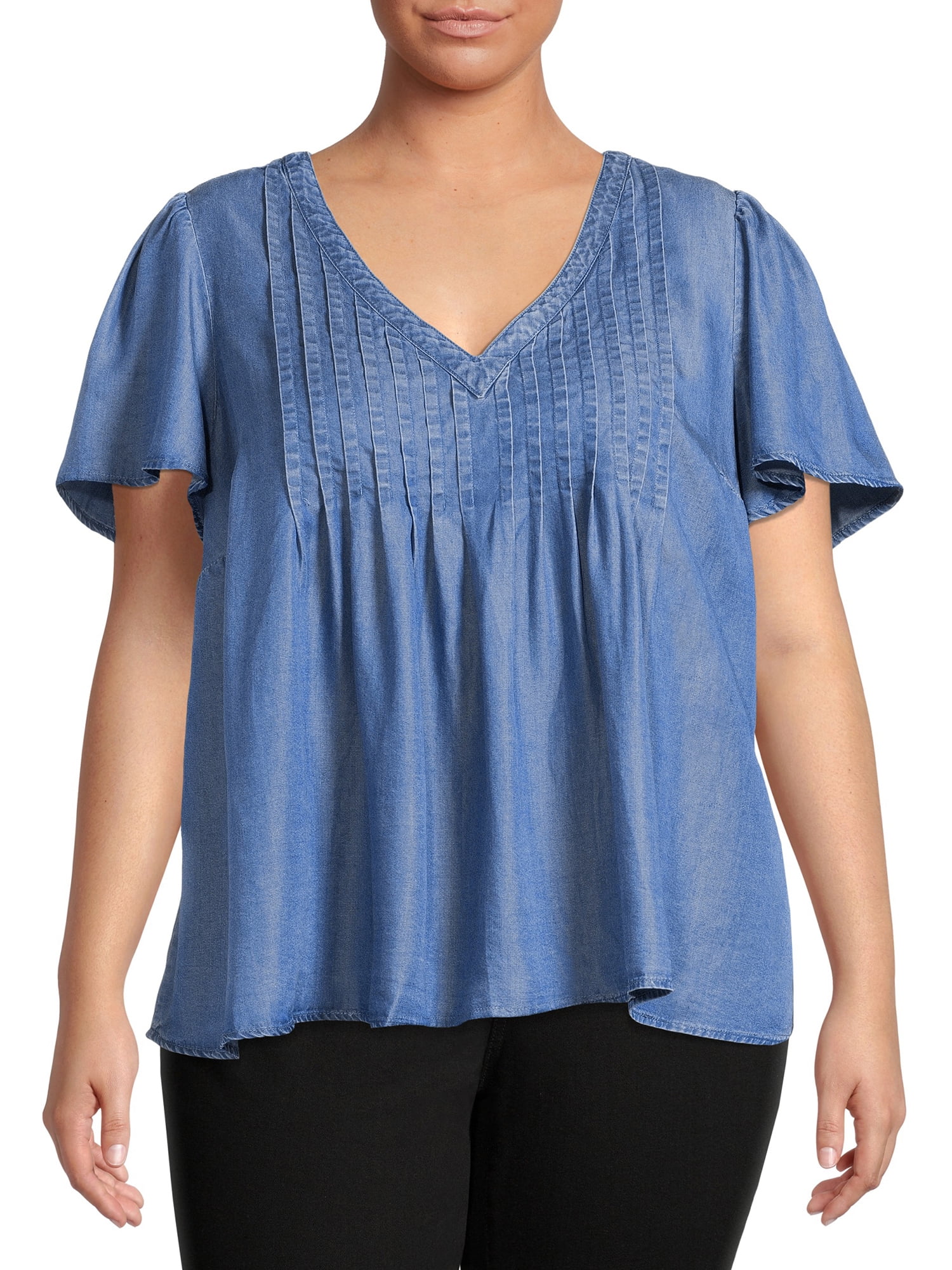 Terra & Sky Women's Plus Size Pintuck Blouse with Short Sleeves ...