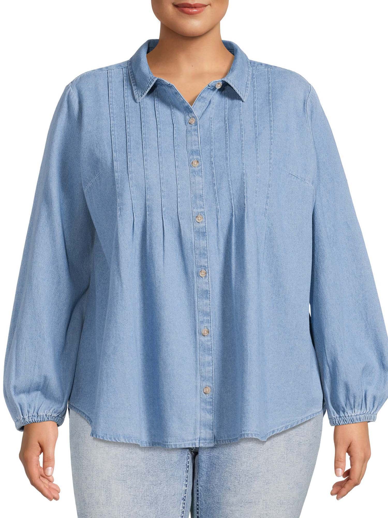 Terra & Sky Women's Plus Size Pintuck Button Front Shirt - Walmart.com