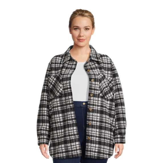 Terra & Sky Women's Plus Size Plaid Button Down Shacket - Walmart.com