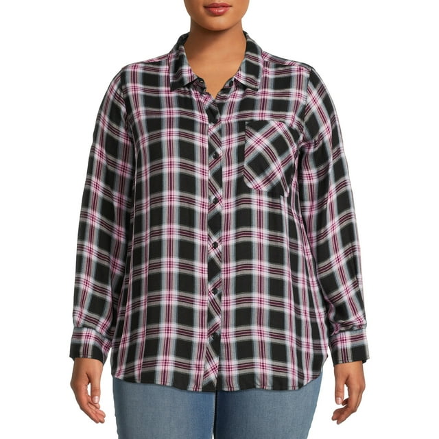 Terra & Sky Women's Plus Size Plaid Button-Down Shirt - Walmart.com