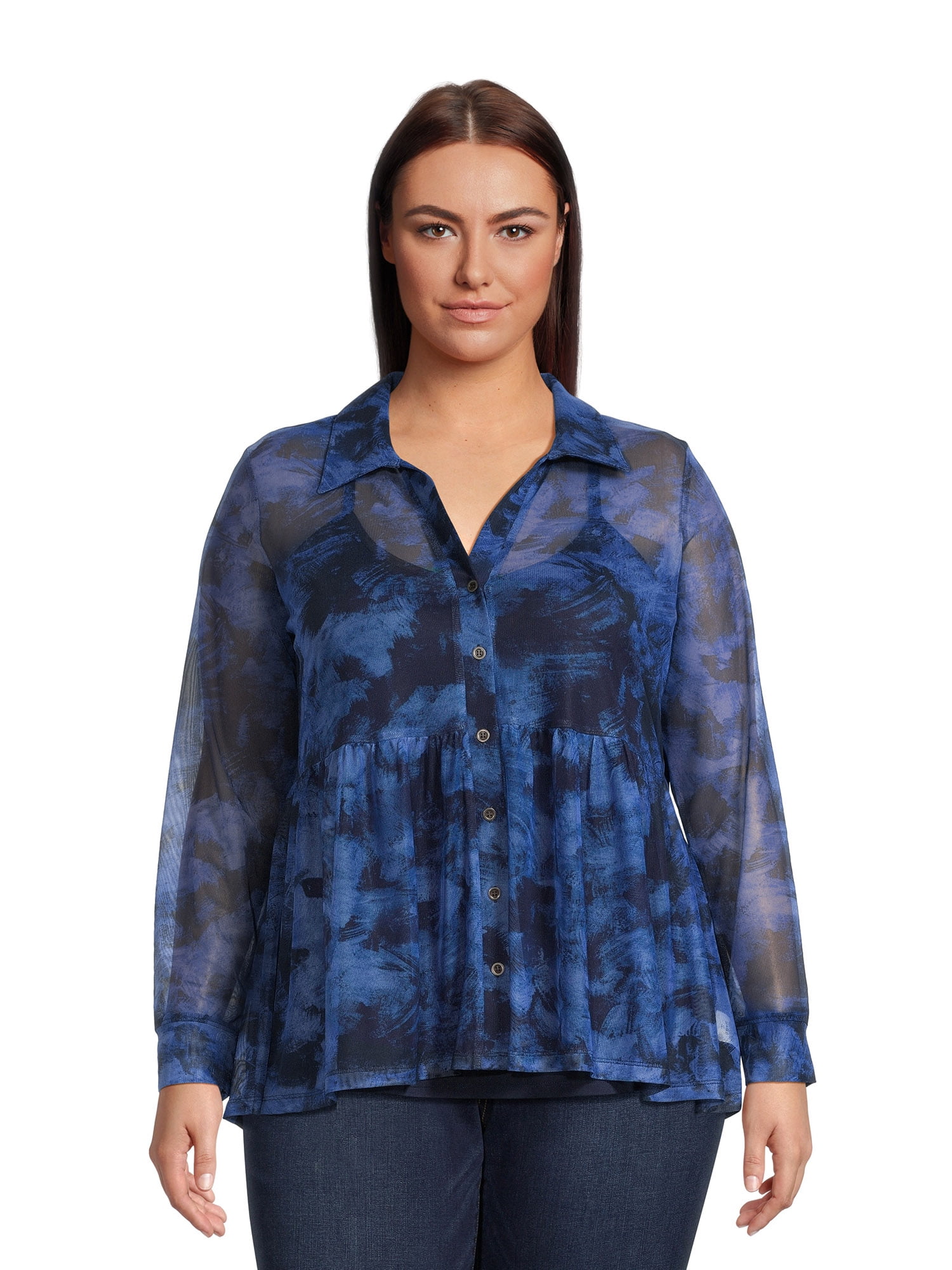 Terra & Sky Women’s Plus Size Print Mesh Top with Cami - Walmart.com