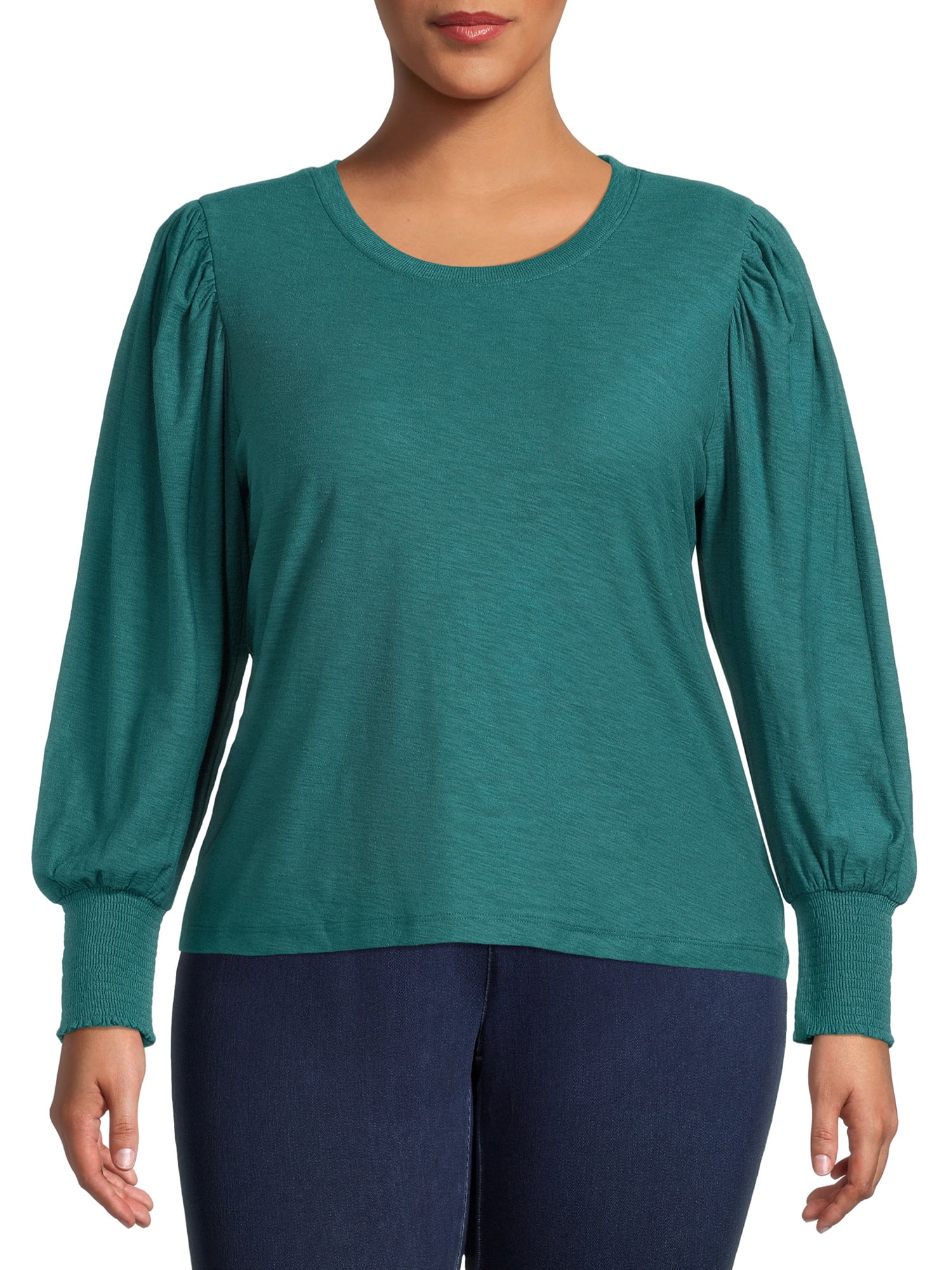 Terra & Sky Women's Plus Size Puff Shoulder Top - Walmart.com