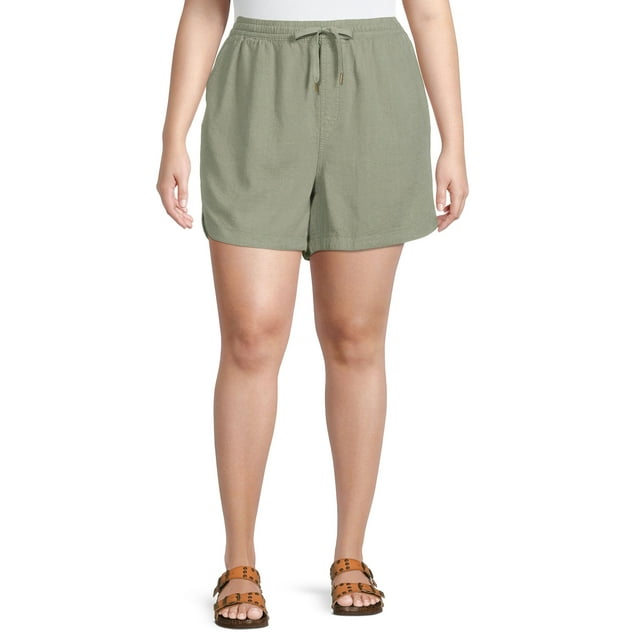 Terra & Sky Women's Plus Size Pull-On Drawstring Linen Shorts - Walmart.com