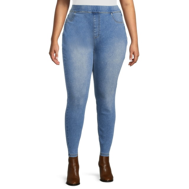 Terra & Sky Women's Plus Size Pull On Jegging Jeans, 28” Inseam ...
