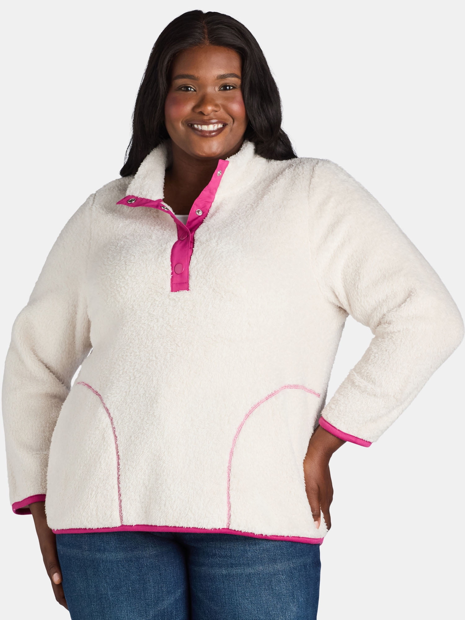 Terra & Sky Women's Plus Size Quarter Snap Fleece Shacket, Sizes 0X-5X ...