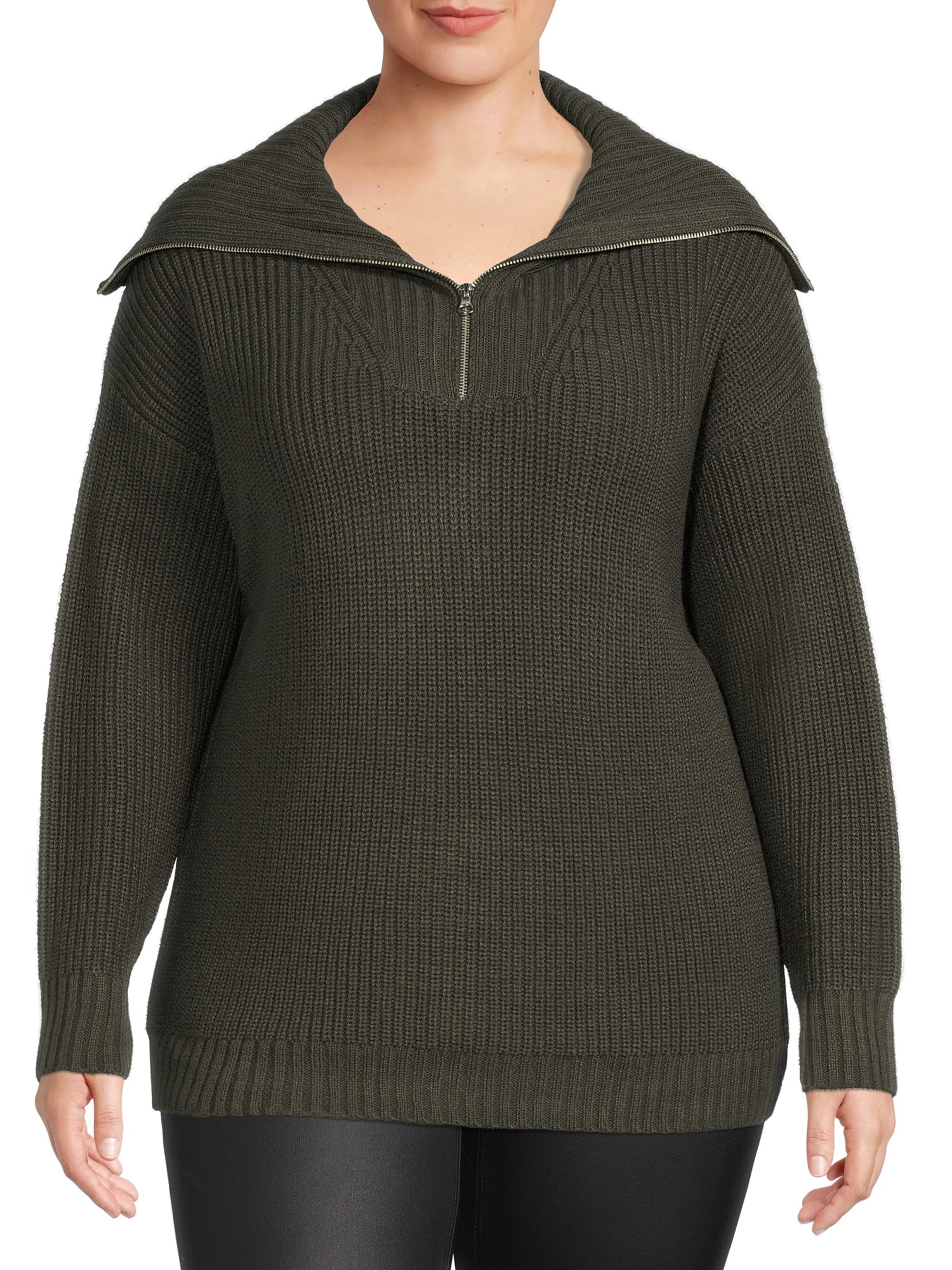 Terra & Sky Women's Plus Size Quarter Zip Sweater - Walmart.com