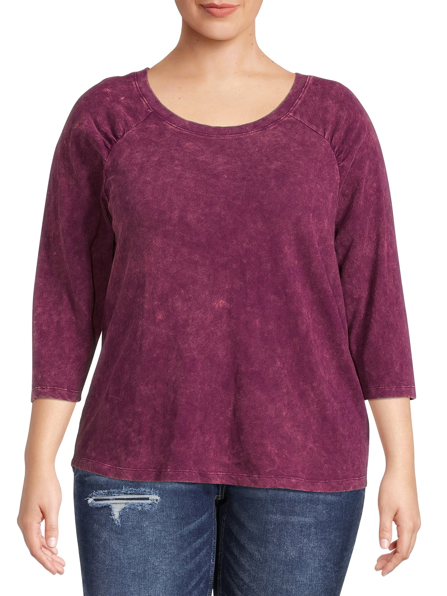 Terra & Sky Women's Plus Size Raglan Acid Wash T-Shirt - Walmart.com
