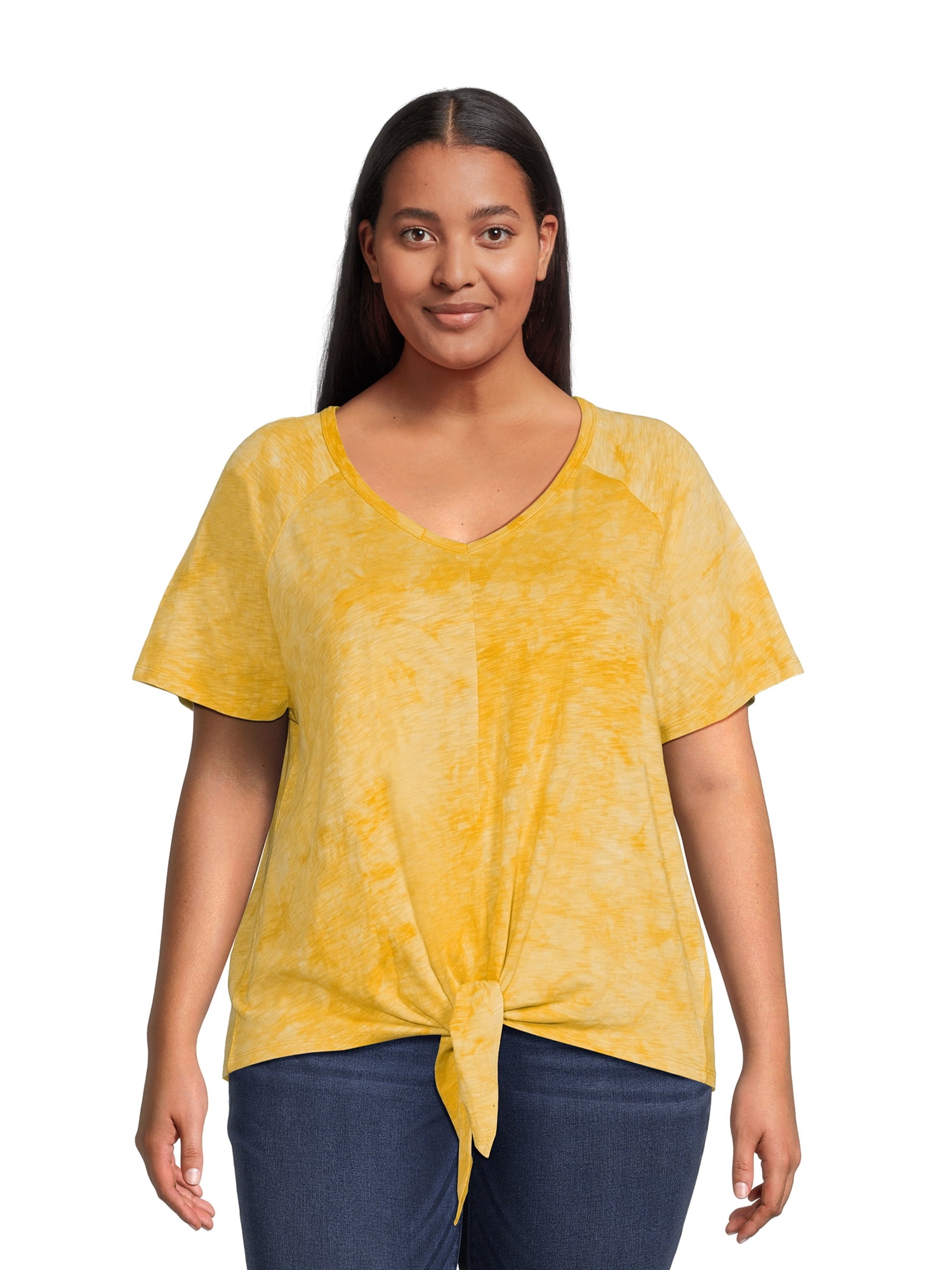 Terra & Sky Women's Plus Size Raglan Sleeve Tie Front Tee - Walmart.com