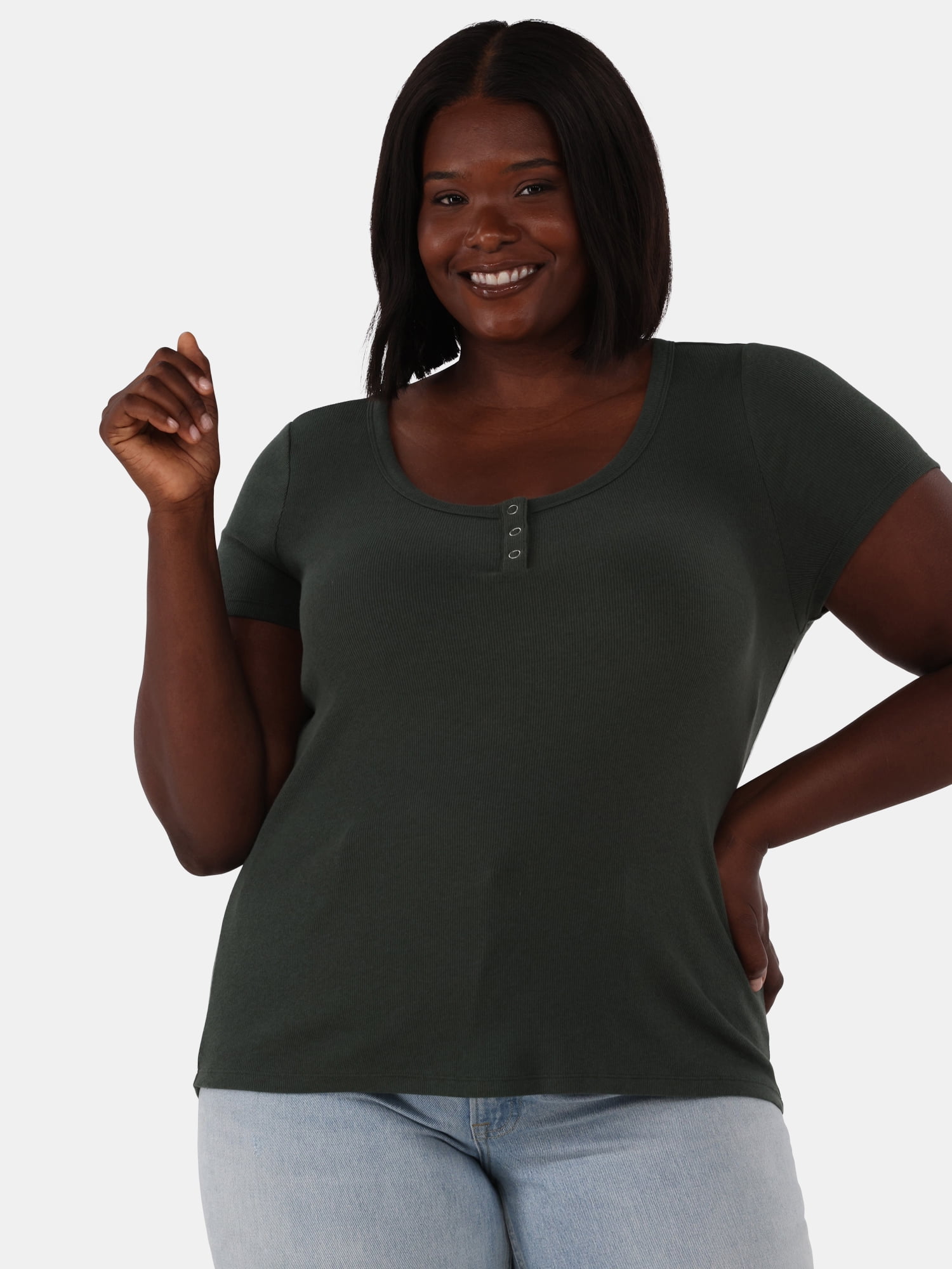 Terra & Sky Women's Plus Size Rib Short Sleeve Tee with Scoop Neck and Stretch - Walmart.com
