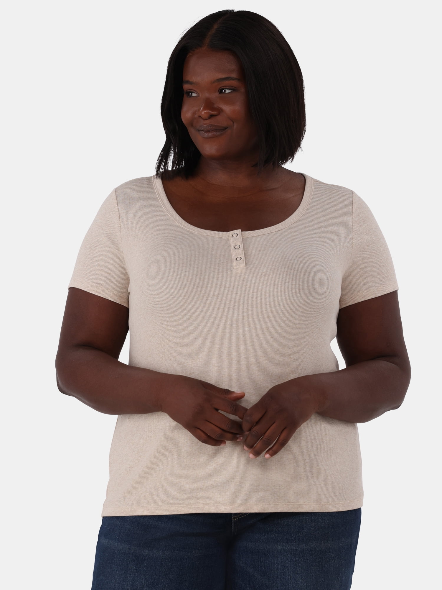 Terra & Sky Women's Plus Size Ribbed Short Sleeve T-Shirt with Scoop ...