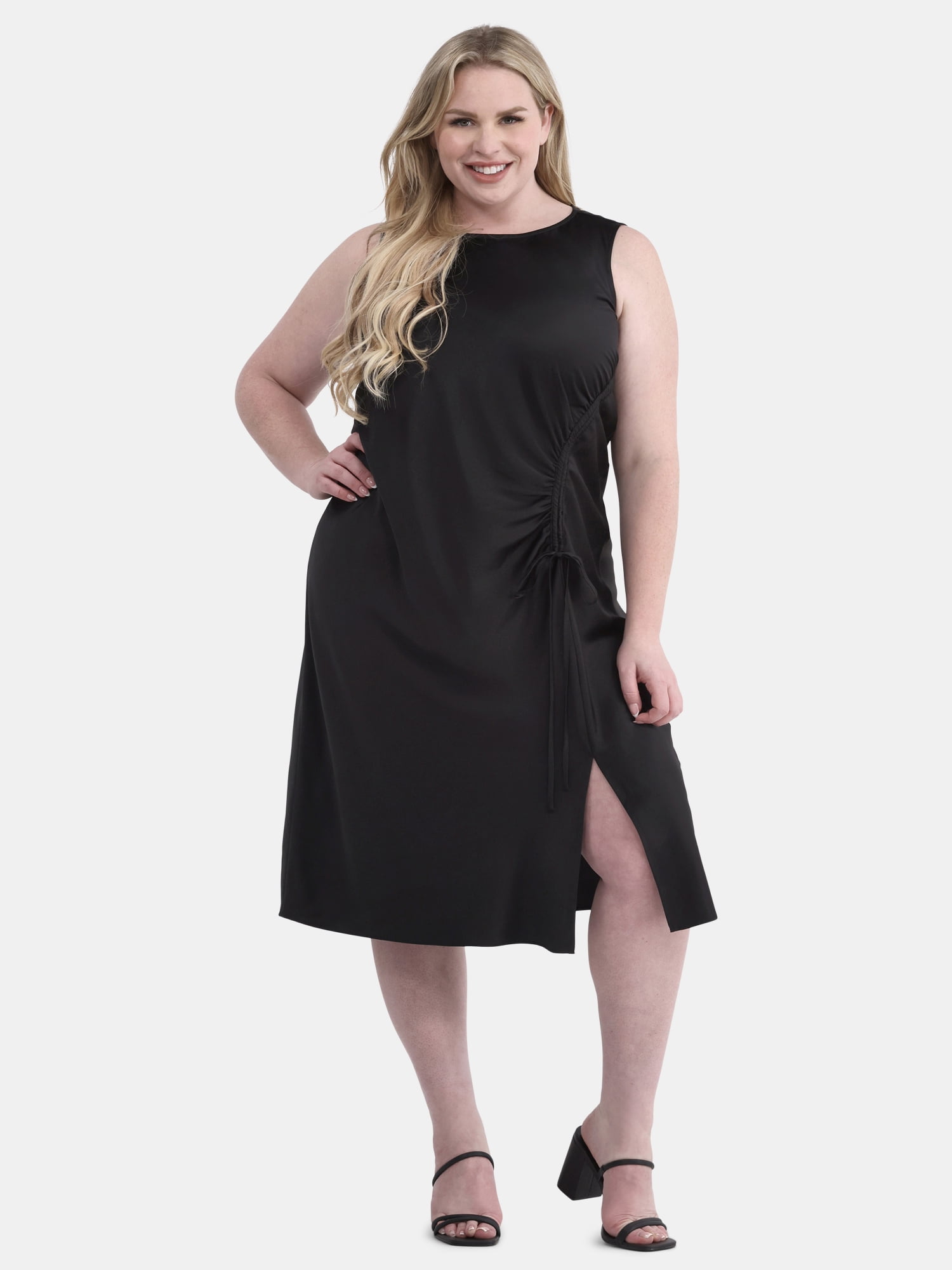 Terra & Sky Women's Plus Size Ruched Sleeveless Midi Dress, Sizes 0X-5X ...