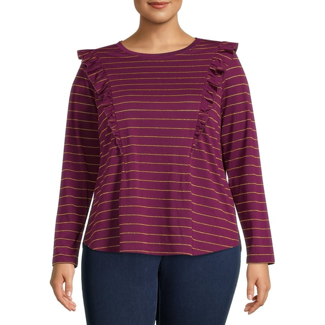 Terra And Sky Womens Plus Size Ruffle Knit Top