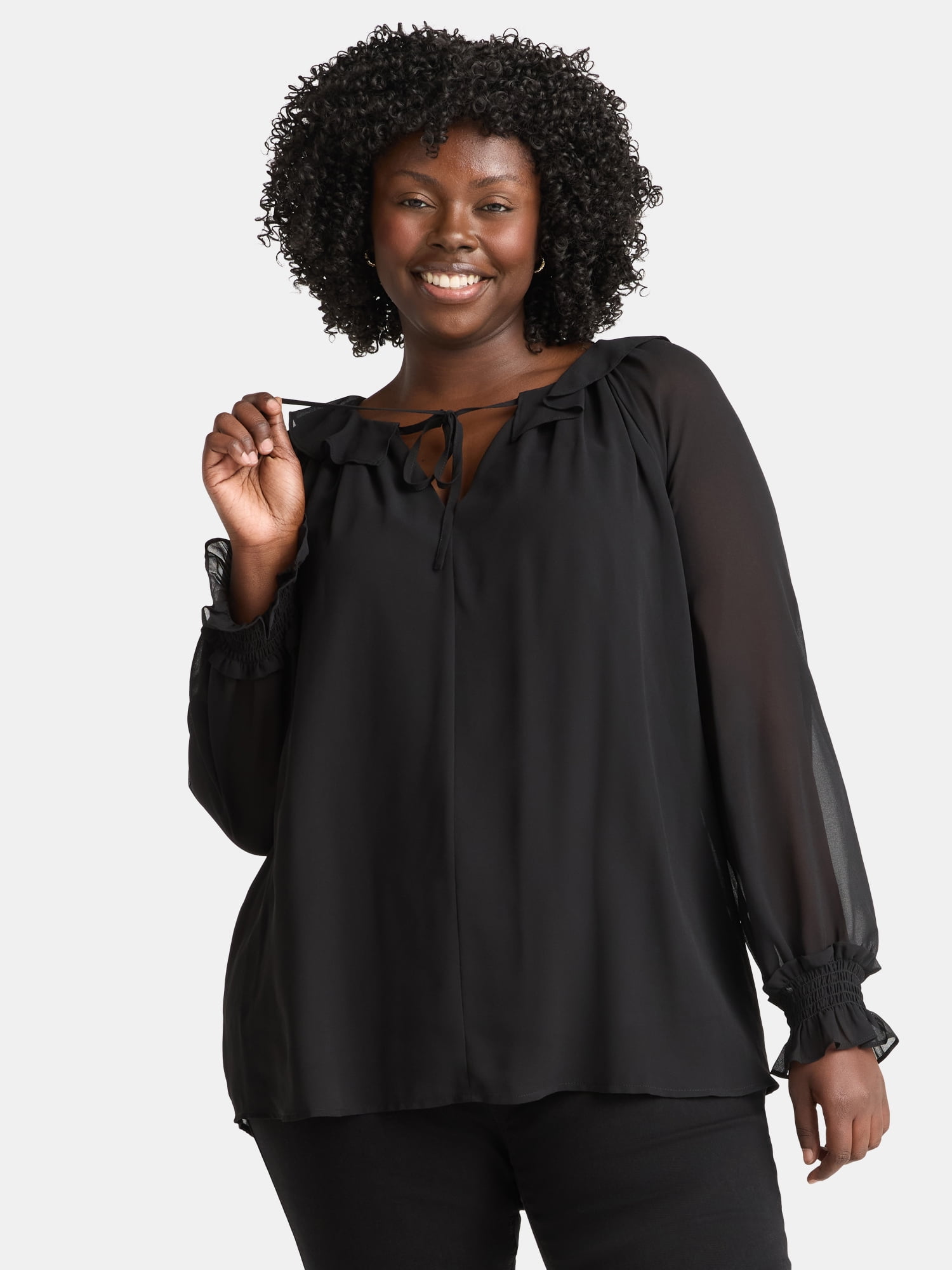 Terra & Sky Women’s Plus Ruffle Neck Blouse, Sizes 0X-5X - Walmart.com