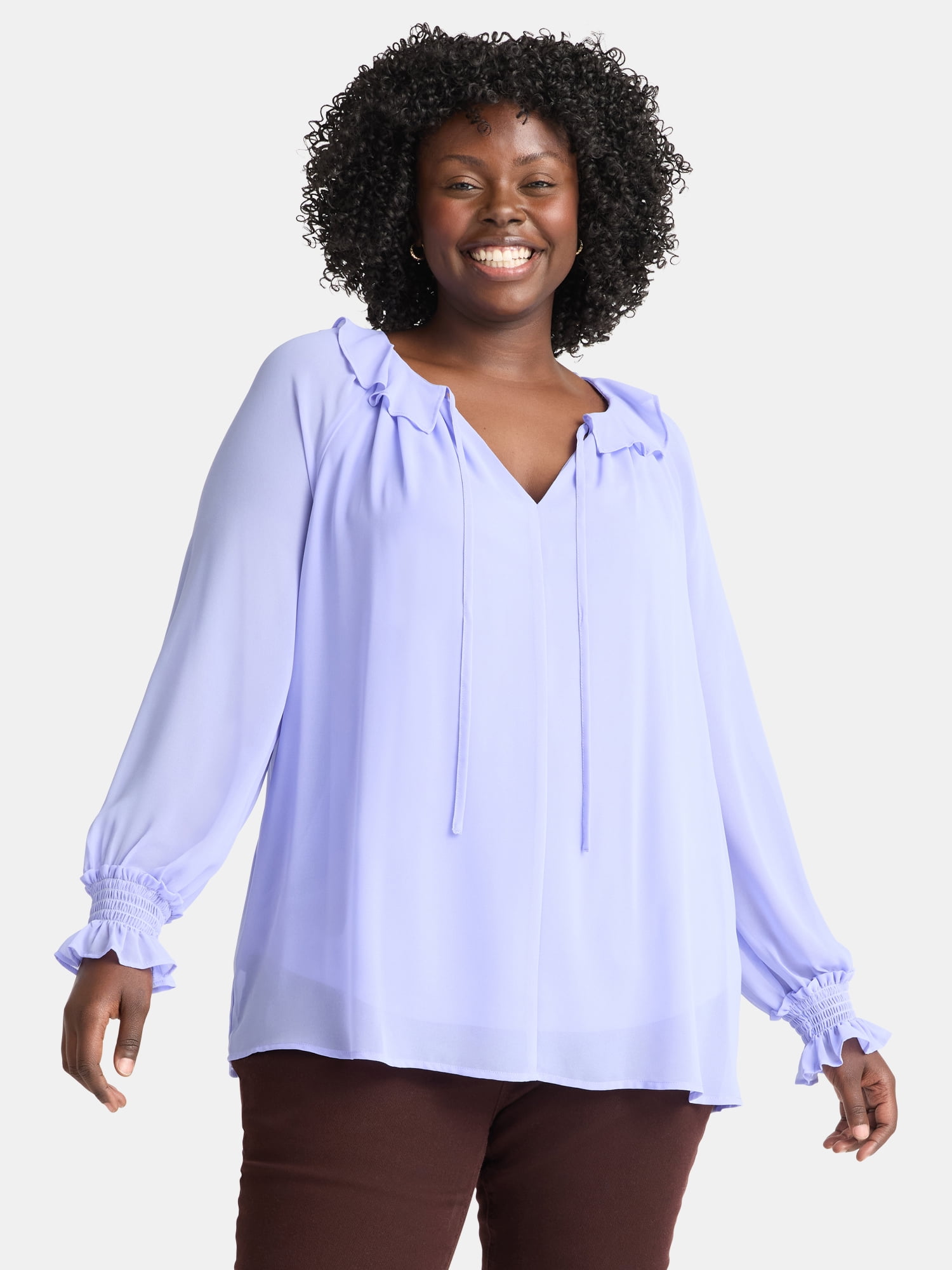 Terra & Sky Women’s Plus Ruffle Neck Blouse, Sizes 0X-5X - Walmart.com