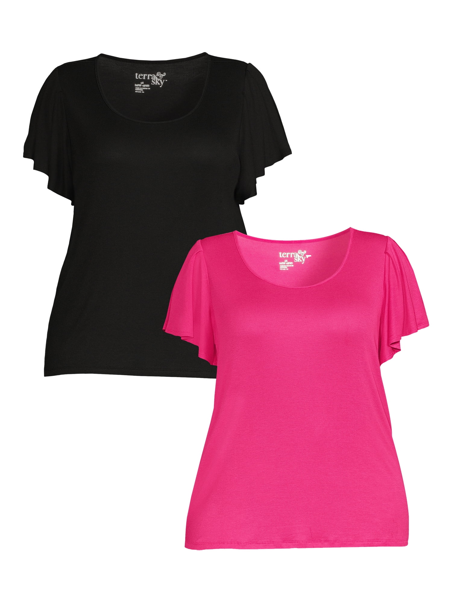 Terra & Sky Women's Plus Size Ruffle Sleeve Tee, 2-Pack - Walmart.com
