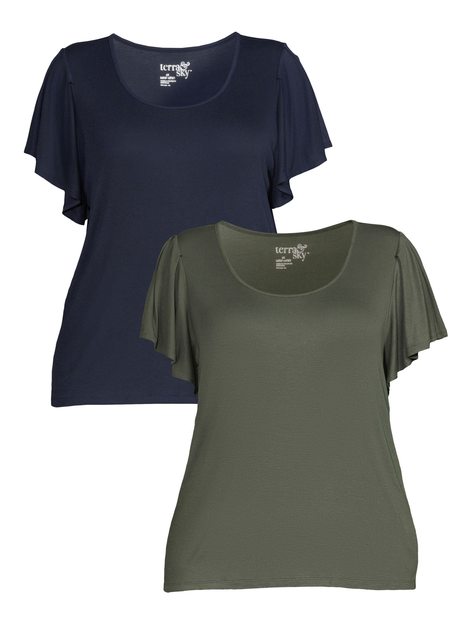 Terra & Sky Women's Plus Size Ruffle Sleeve Tee, 2-Pack - Walmart.com