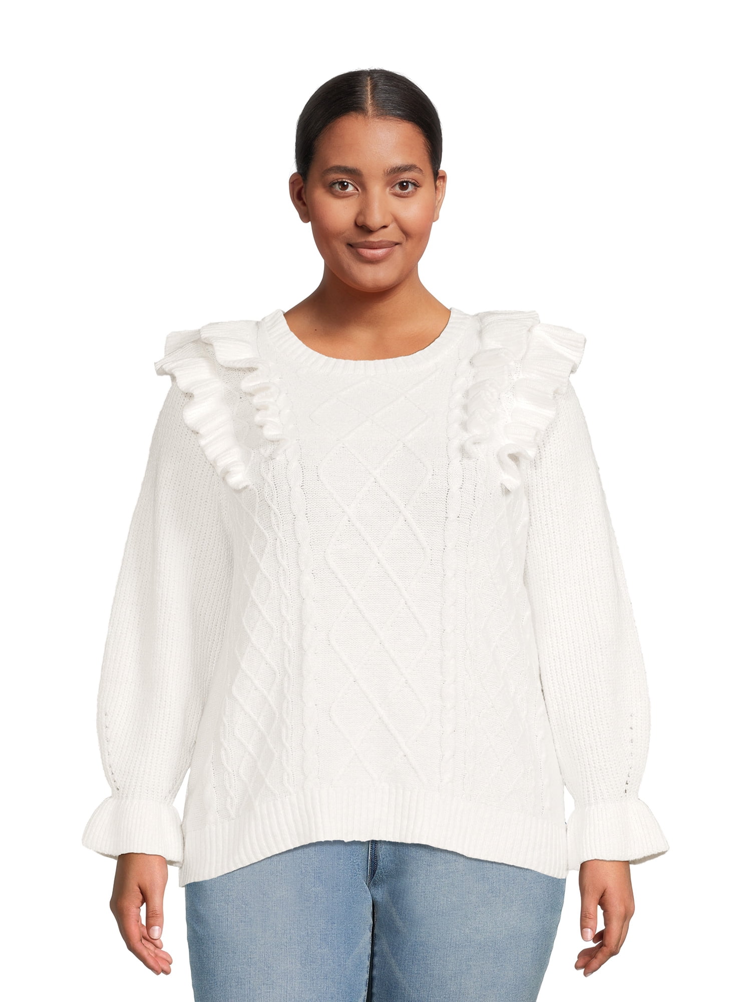 Terra And Sky Womens Plus Size Ruffle Sweater Midweight