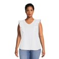 Terra And Sky Womens Plus Size Ruffled V Neck Top