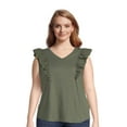 Terra And Sky Womens Plus Size Ruffled V Neck Top