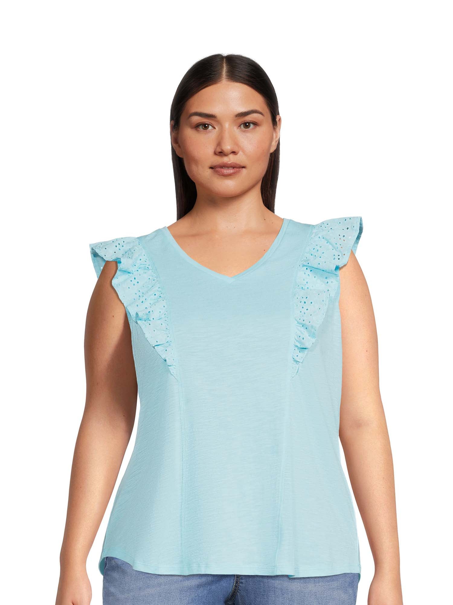 Terra & Sky Women's Plus Size Ruffled V-Neck Top - Walmart.com