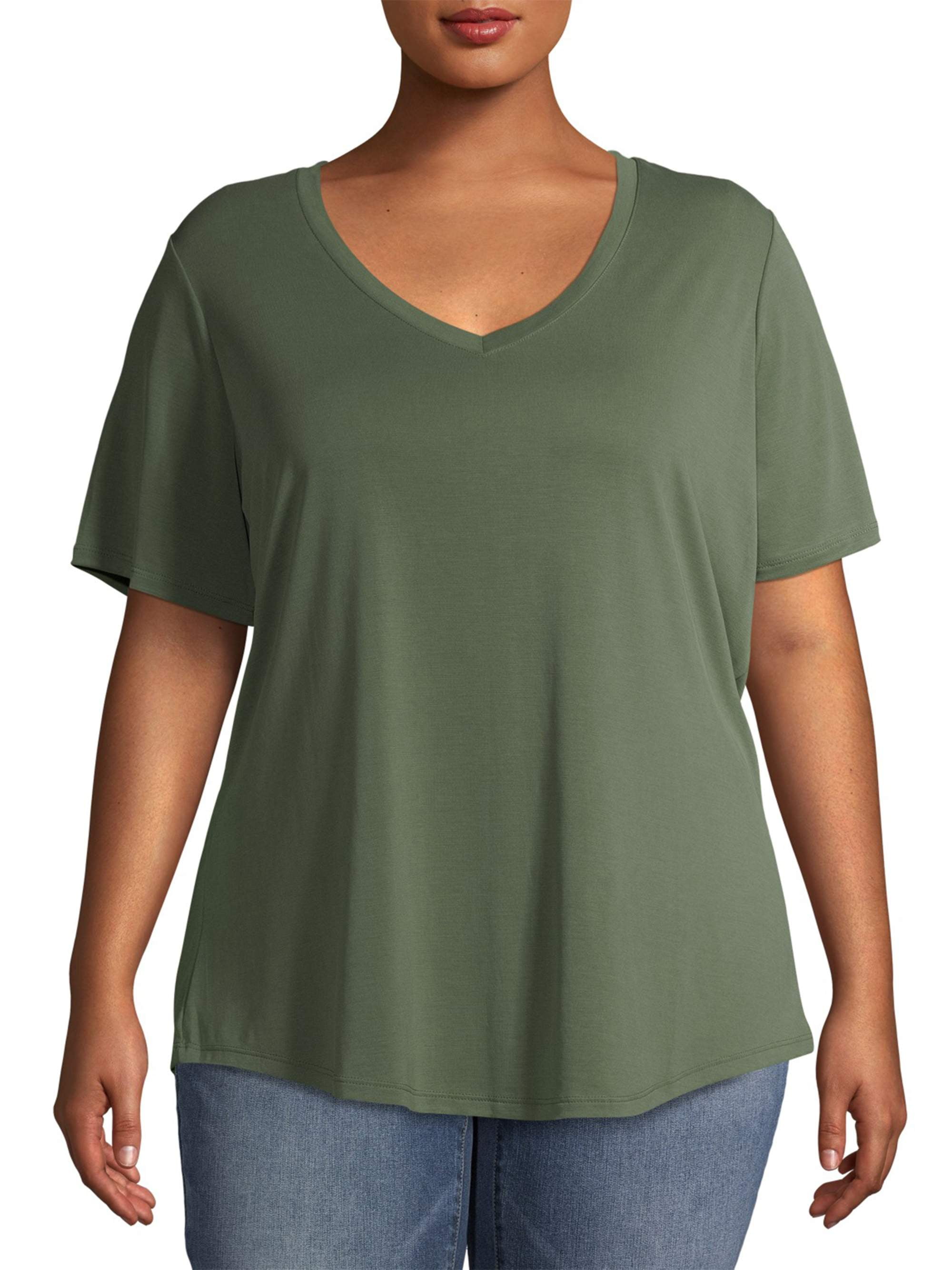 Terra & Sky Women's Plus Size Sandwash Short Sleeve V-Neck Tee ...