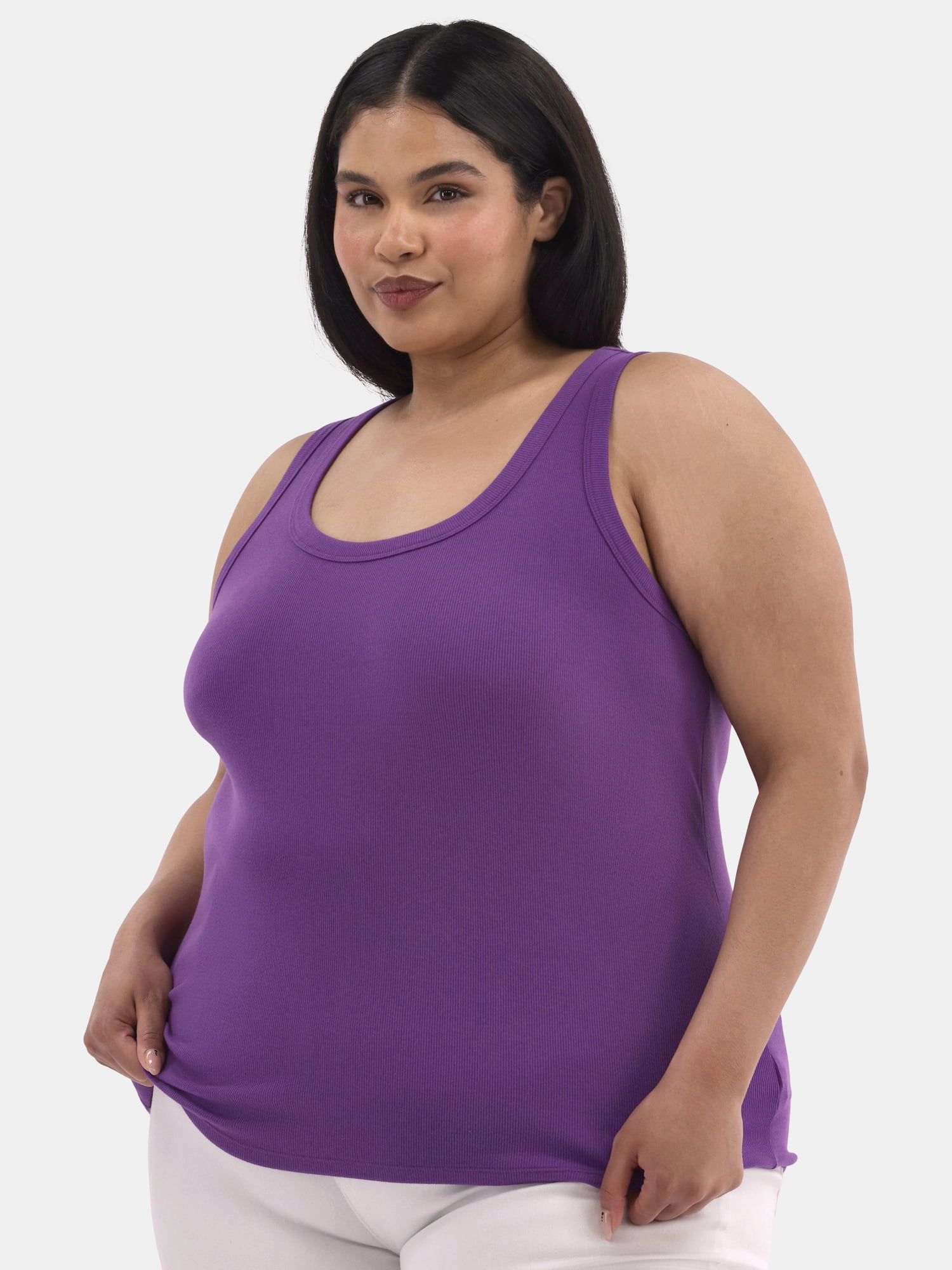 Terra And Sky Womens Plus Size Scoop Neck Ribbed Tank Top