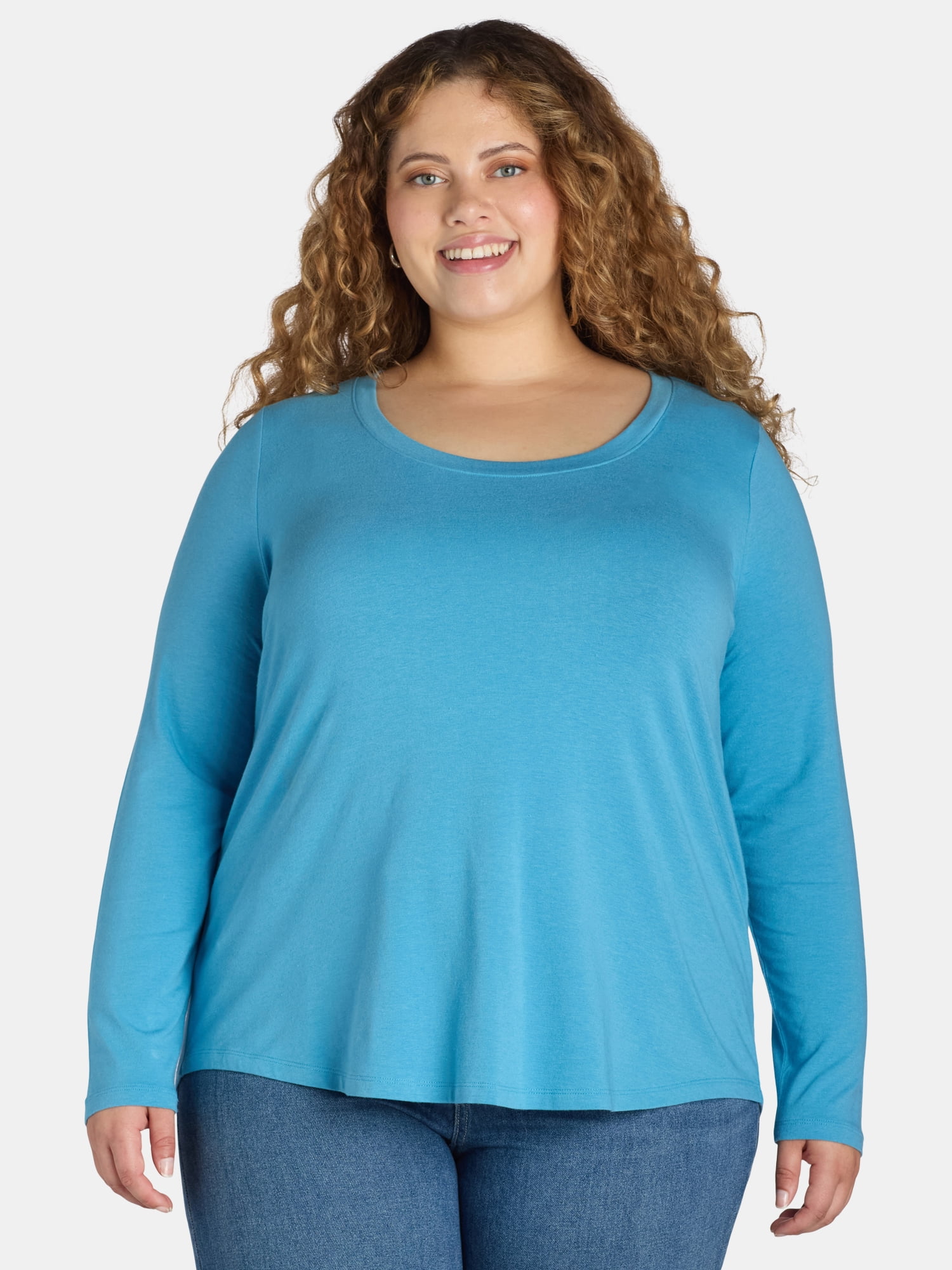 Terra & Sky Women's Plus Size Scoop Neck Tee with Long Sleeves ...