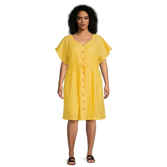 Terra And Sky Womens Plus Size Shirt Dress With Flutter Sleeves