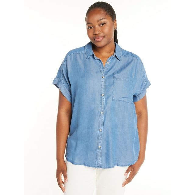 Terra & Sky Plus Size Short-Sleeve Button-Front Camp Shirt, Linen Blend, Sizes 0X-5X - Walmart.com