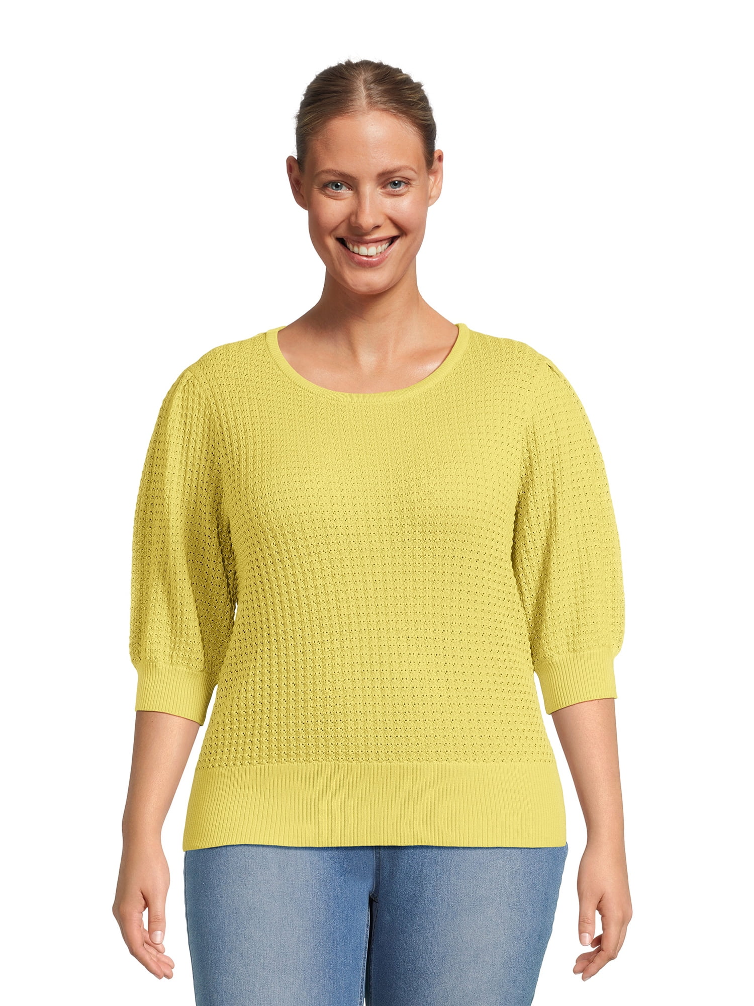 Terra & Sky Women's Plus Size Short Sleeve Scoop Neck Sweater - Walmart.com