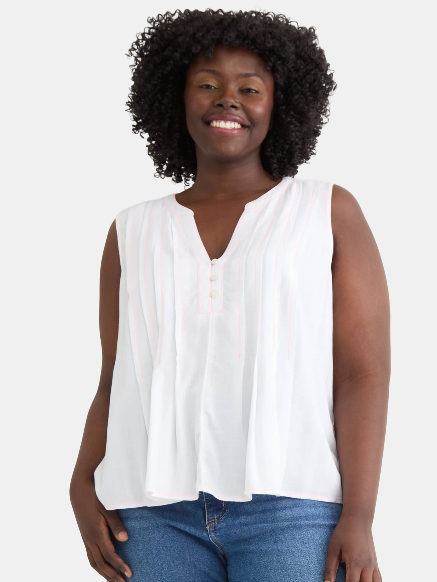 Terra & Sky Women's Plus Sleeveless Pintuck Top, Sizes 0X-4X - Walmart.com