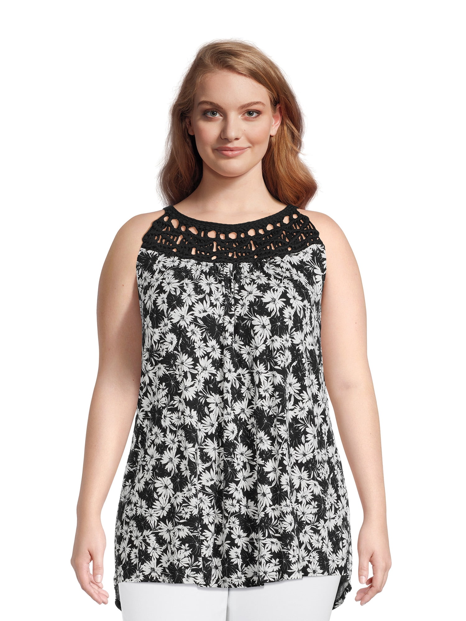 Terra & Sky Women's Plus Size Sleeveless Macrame Trim Top - Walmart.com