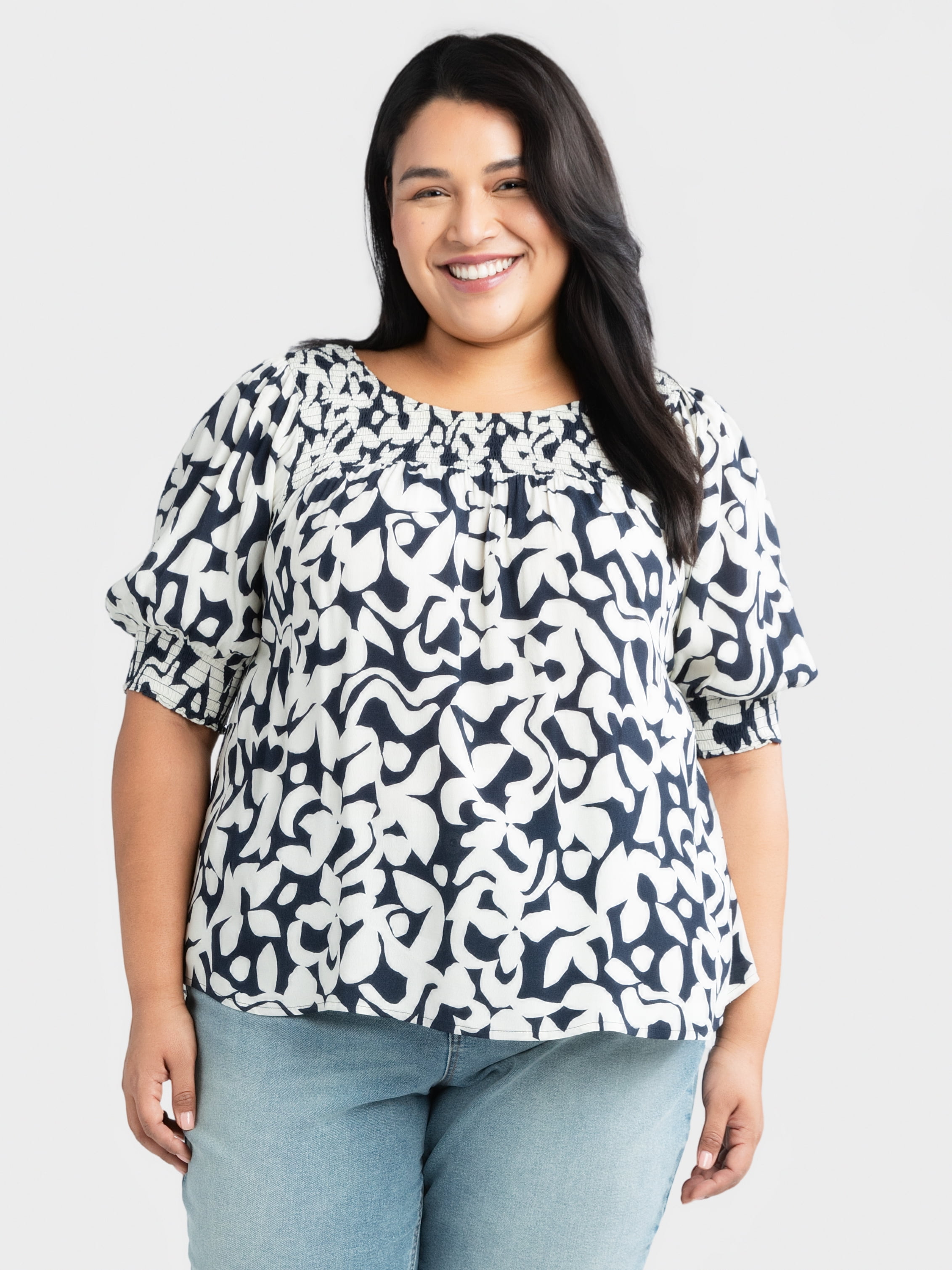 Terra & Sky Women's Plus Size Smocked Blouse, Sizes 0X-5X - Walmart.com