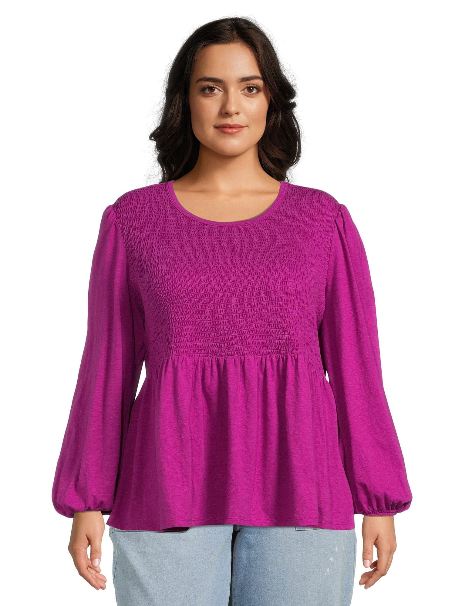 Terra & Sky Women's Plus Size Smocked Knit Top - Walmart.com