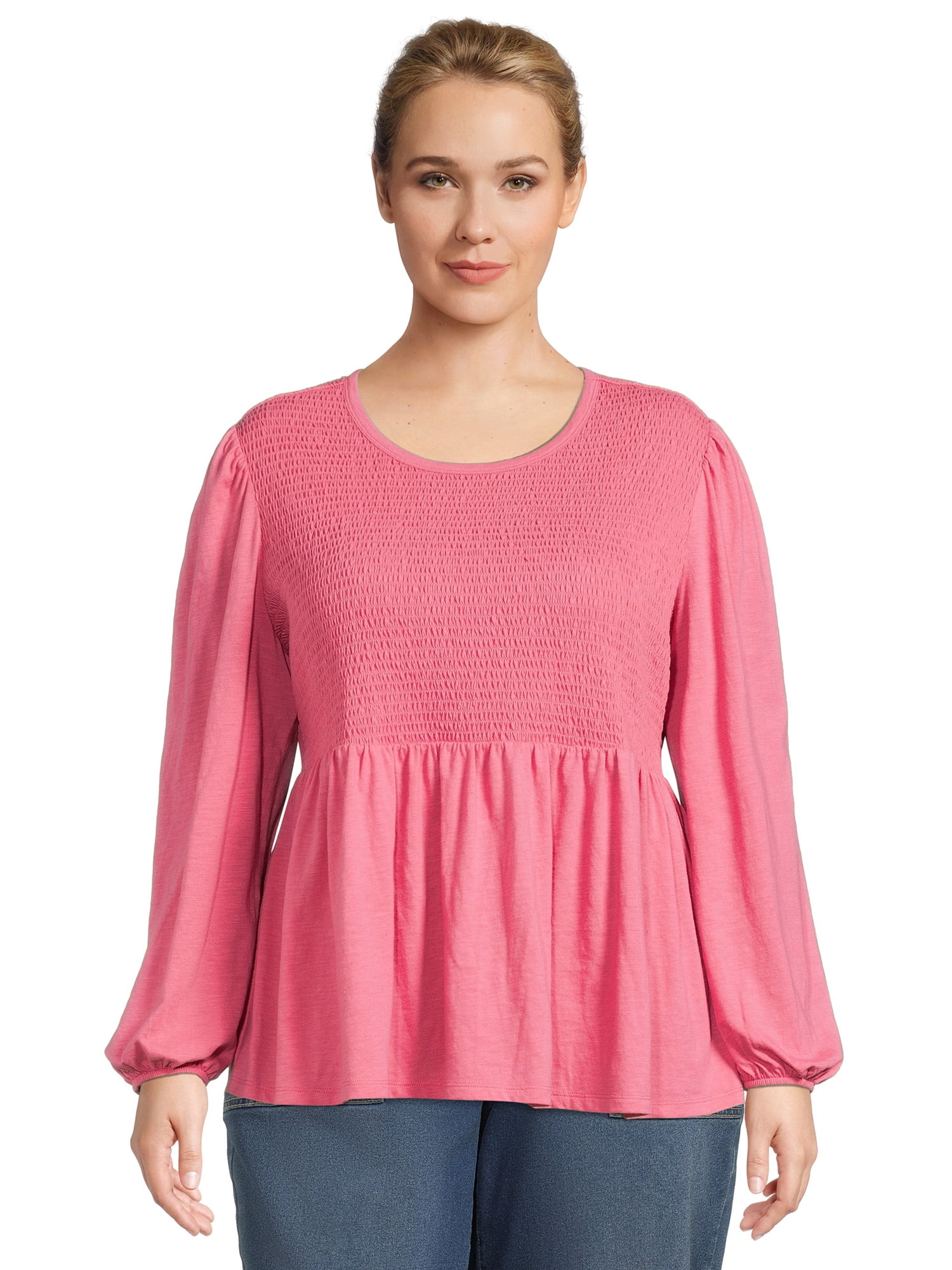 Terra And Sky Womens Plus Size Smocked Knit Top