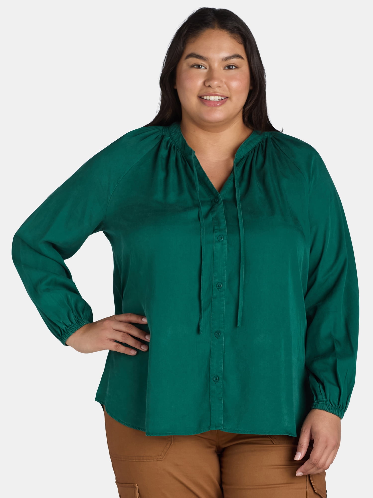 Terra & Sky Women's Plus Size Smocked Neck Blouse - Walmart.com