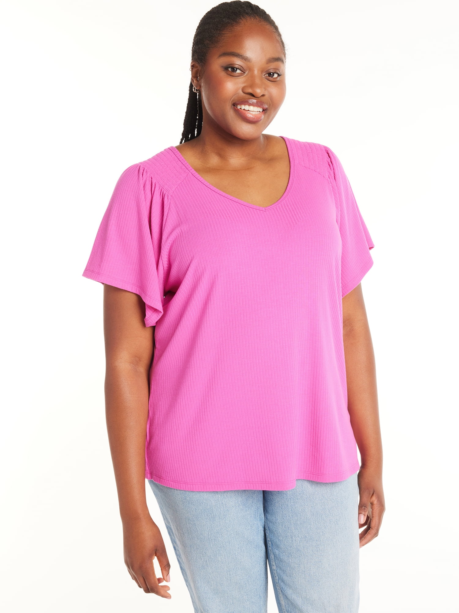 Terra & Sky Women's Plus Size Smocked V-Neck Knit Top, Sizes 0X-5X ...